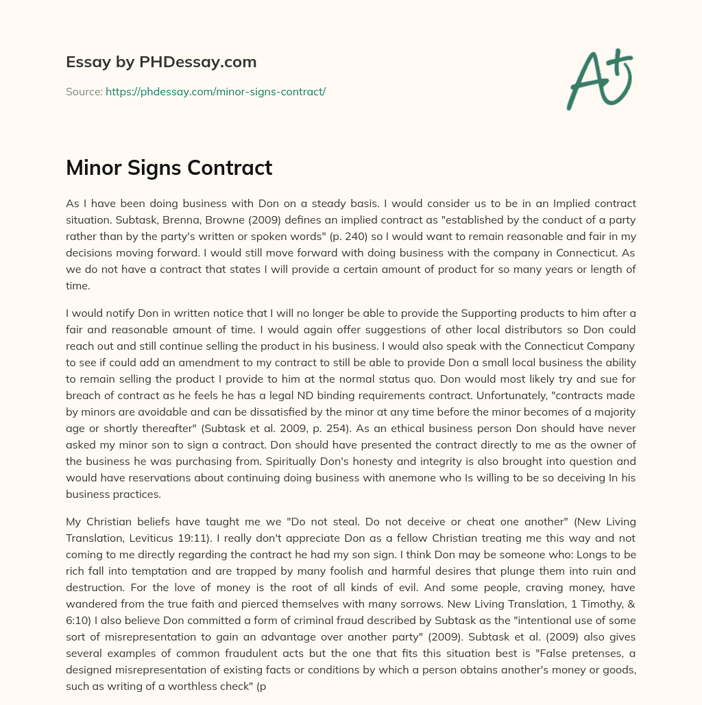 Minor Signs Contract - PHDessay.com