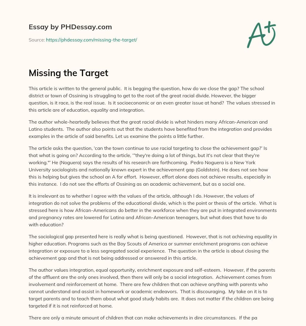 Missing the Target (600 Words) - PHDessay.com