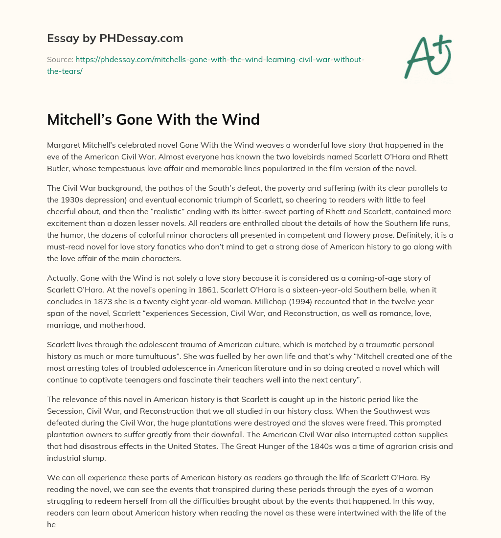 Mitchell’s Gone With the Wind - PHDessay.com