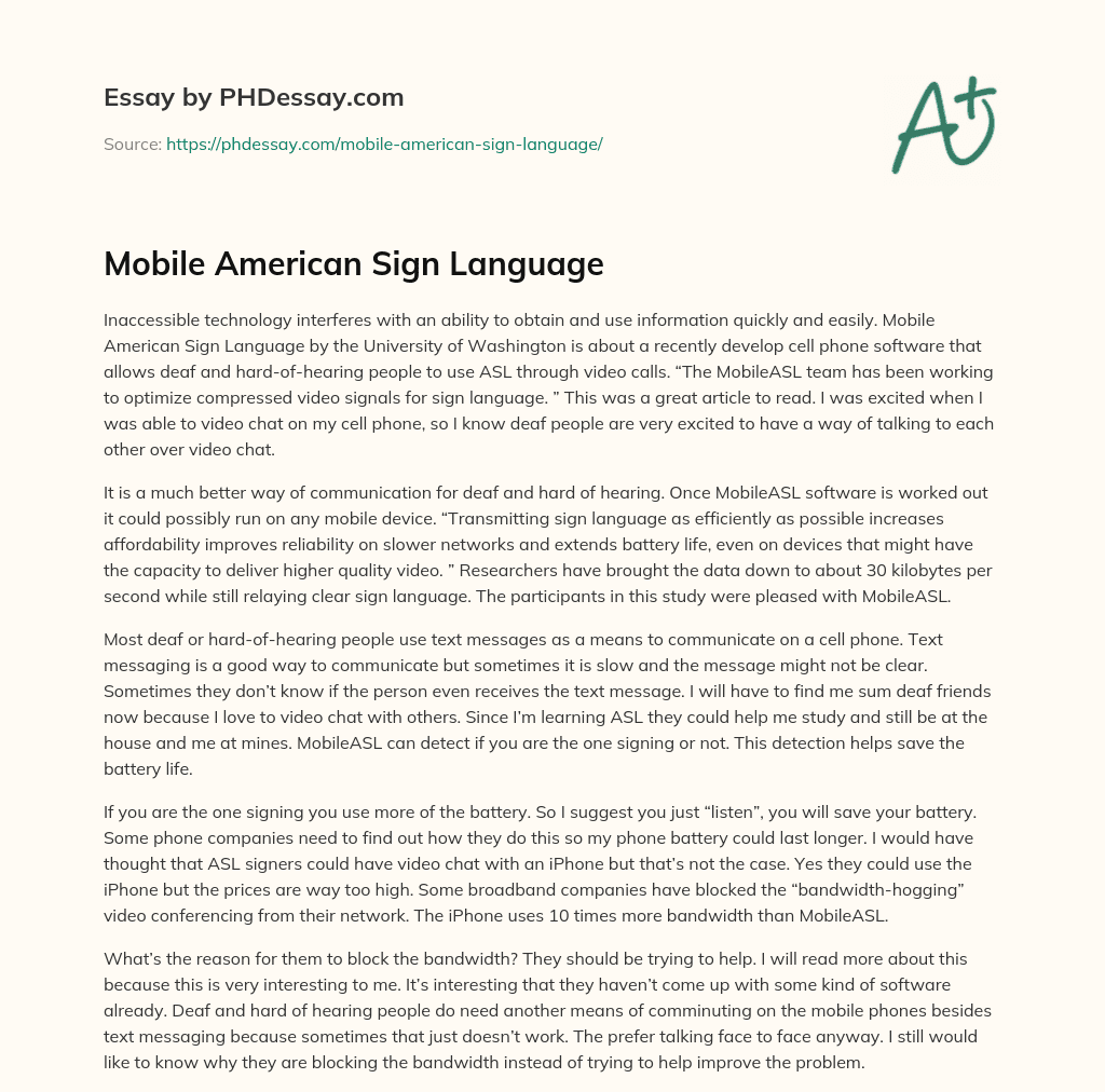 Mobile American Sign Language (500 Words) - PHDessay.com