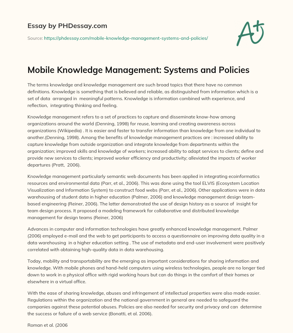 Mobile Knowledge Management: Systems and Policies - PHDessay.com