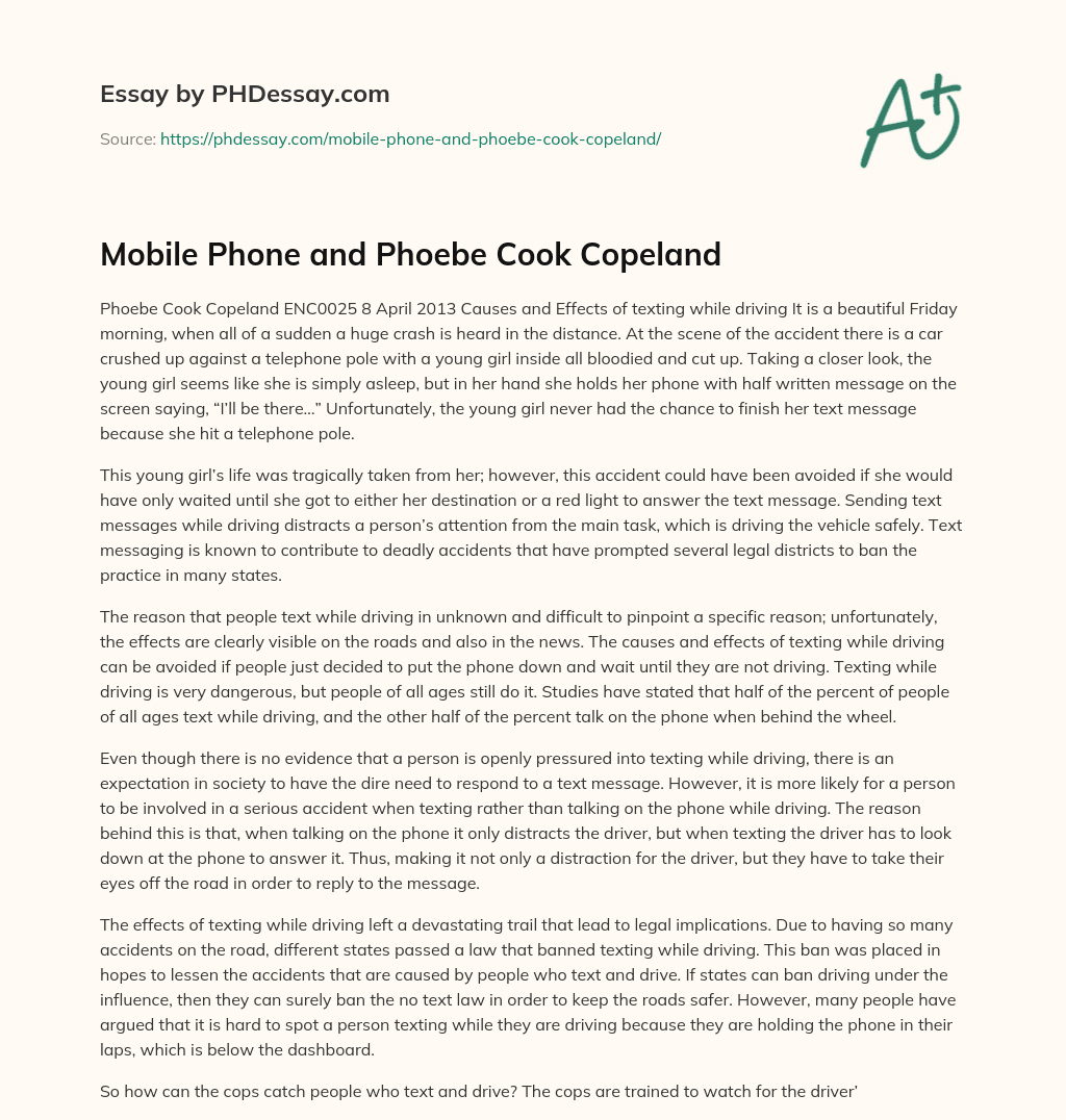 Mobile Phone and Phoebe Cook Copeland - PHDessay.com