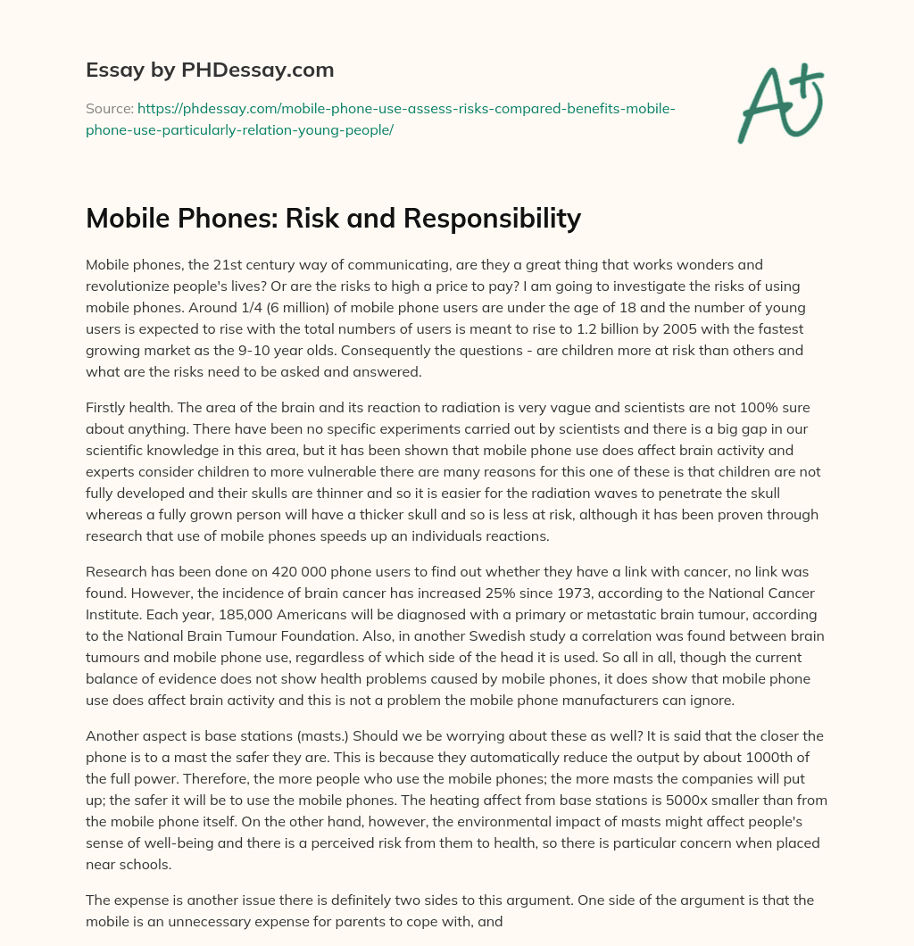 Mobile Phones: Risk and Responsibility - PHDessay.com