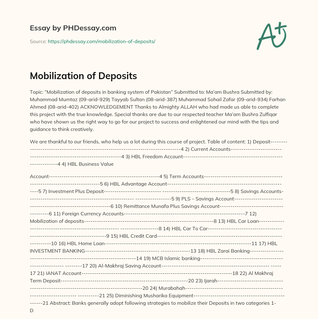 Mobilization of Deposits - PHDessay.com
