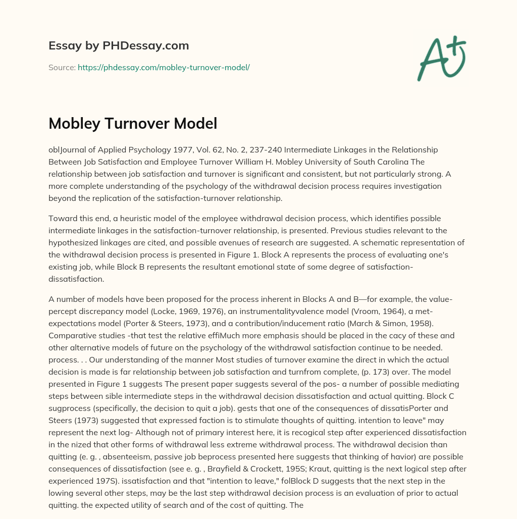 Mobley Turnover Model - PHDessay.com
