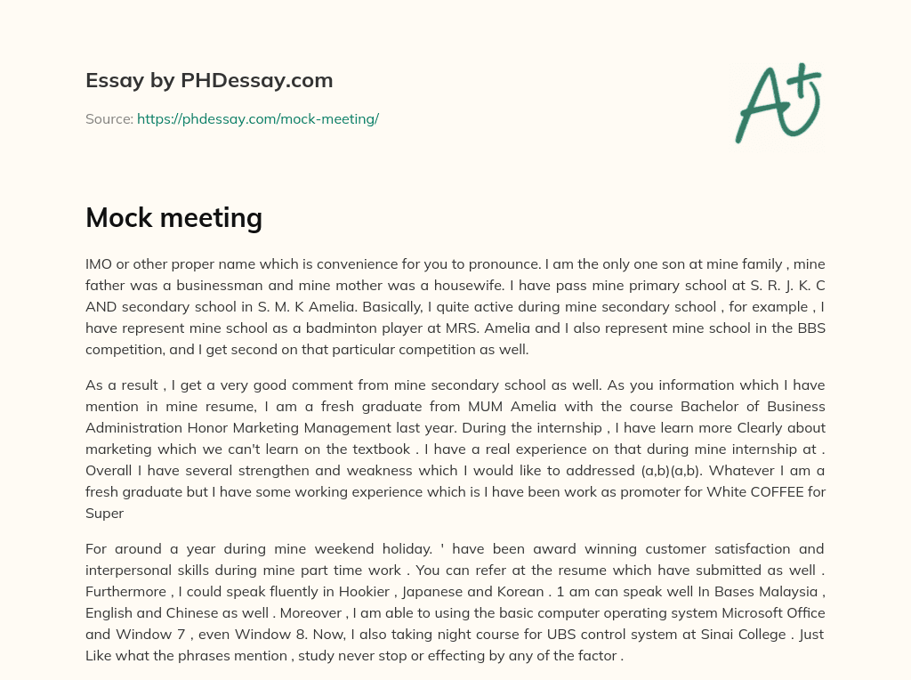 Mock meeting (300 Words) - PHDessay.com