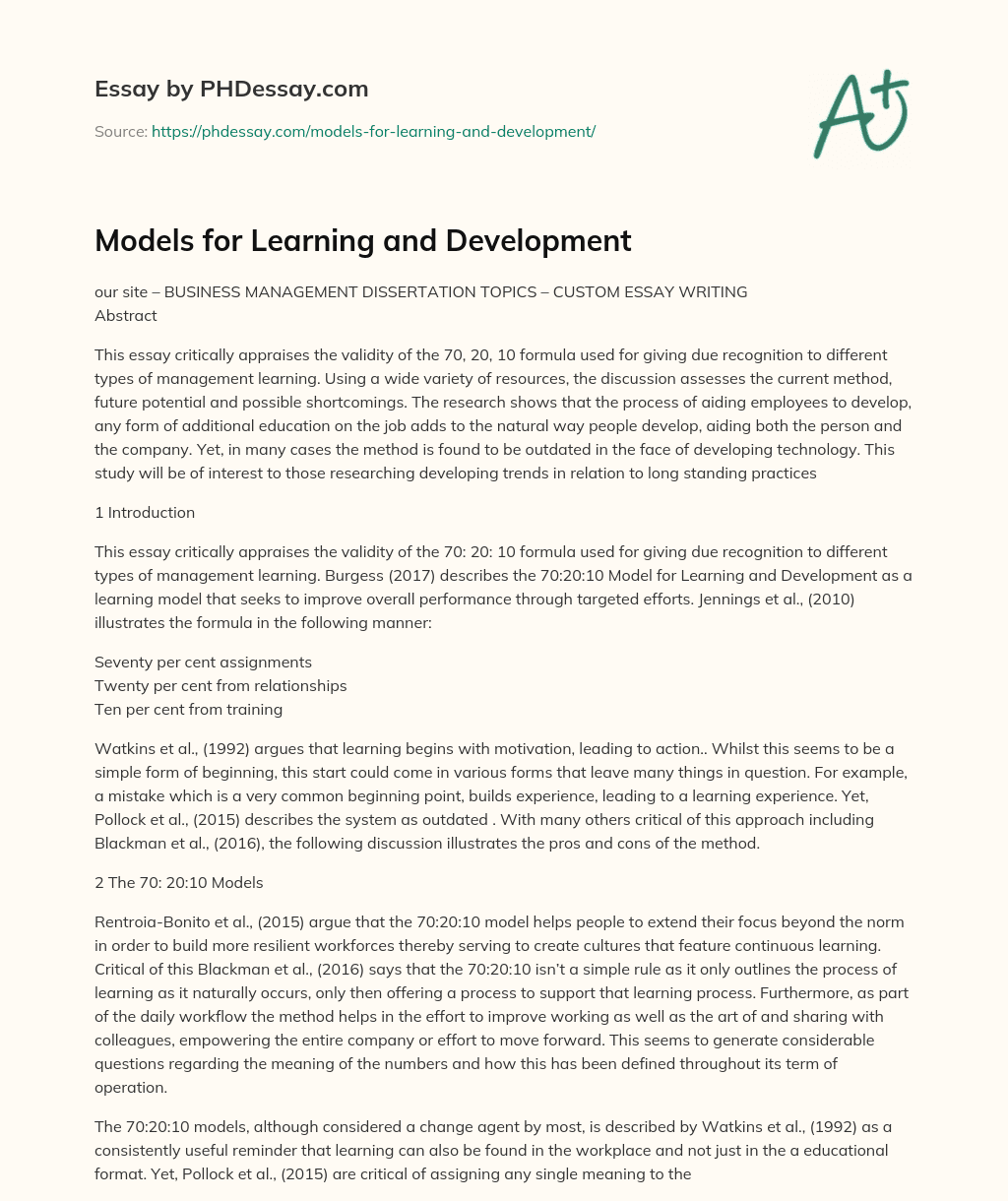 Models for Learning and Development - PHDessay.com