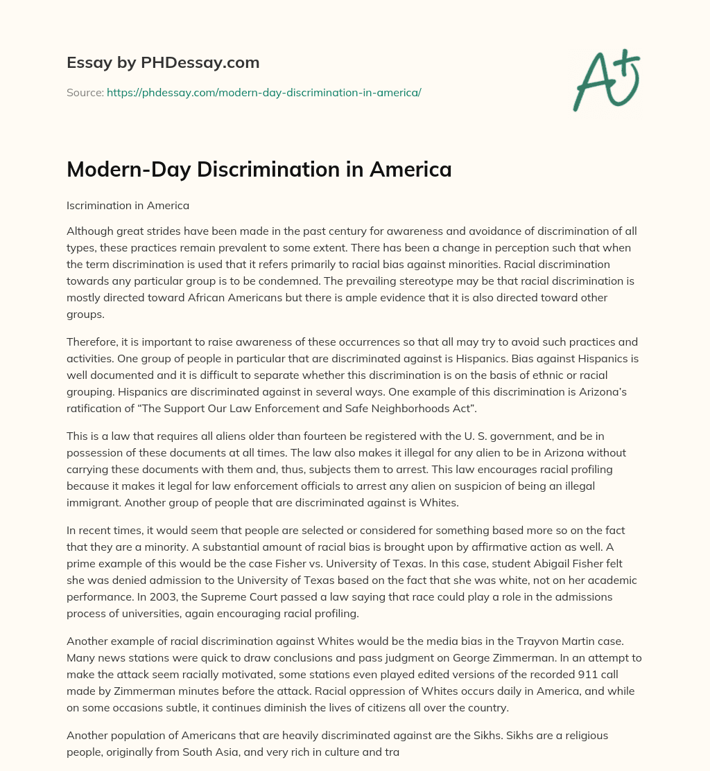 Modern-Day Discrimination in America - PHDessay.com