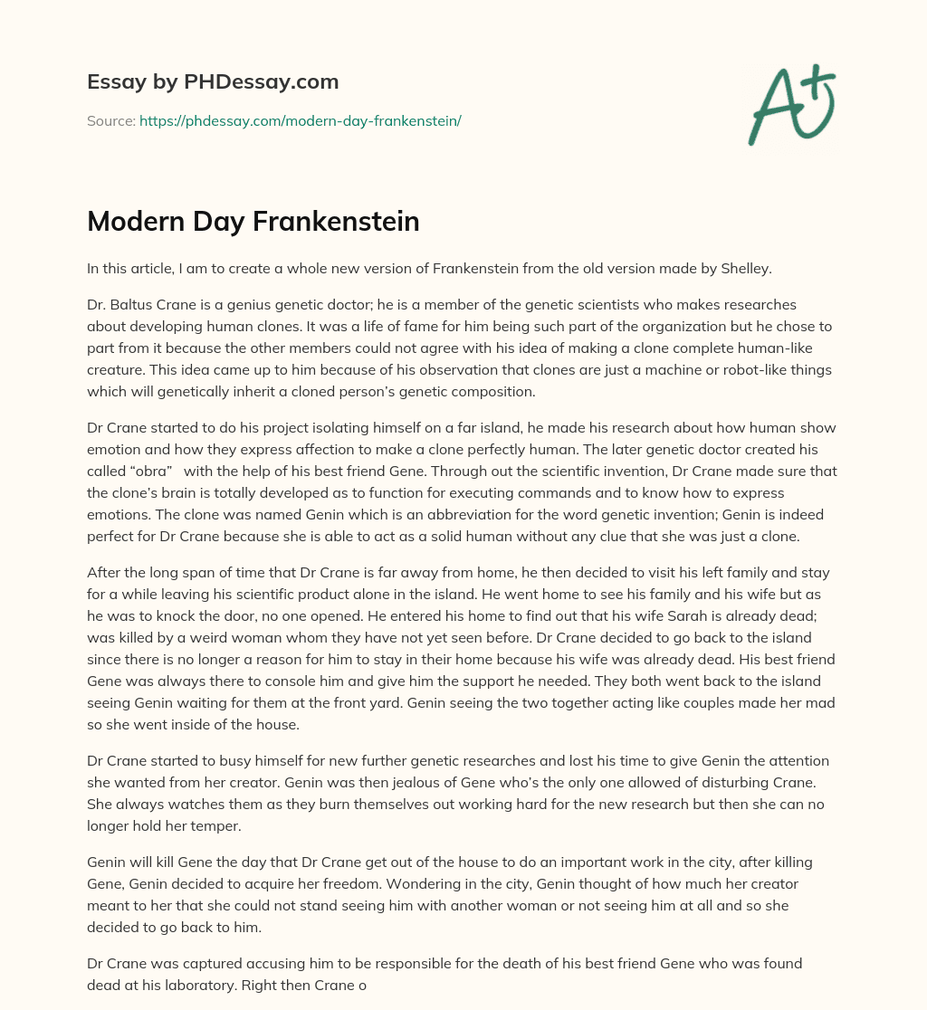 Modern Day Frankenstein - PHDessay.com
