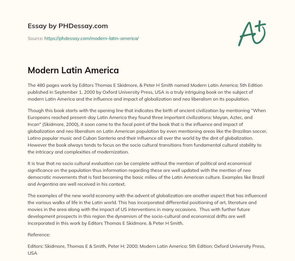 Modern Latin America (300 Words) - PHDessay.com