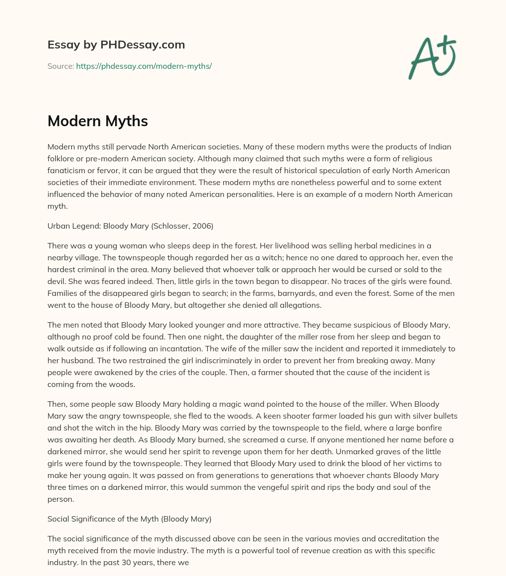 Modern Myths - PHDessay.com