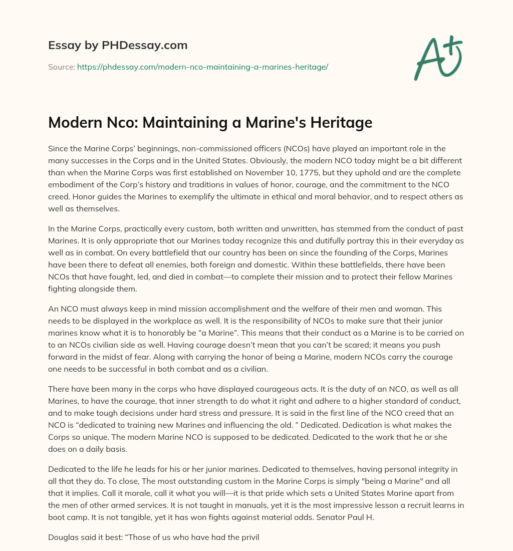 Modern Nco: Maintaining a Marine's Heritage - PHDessay.com