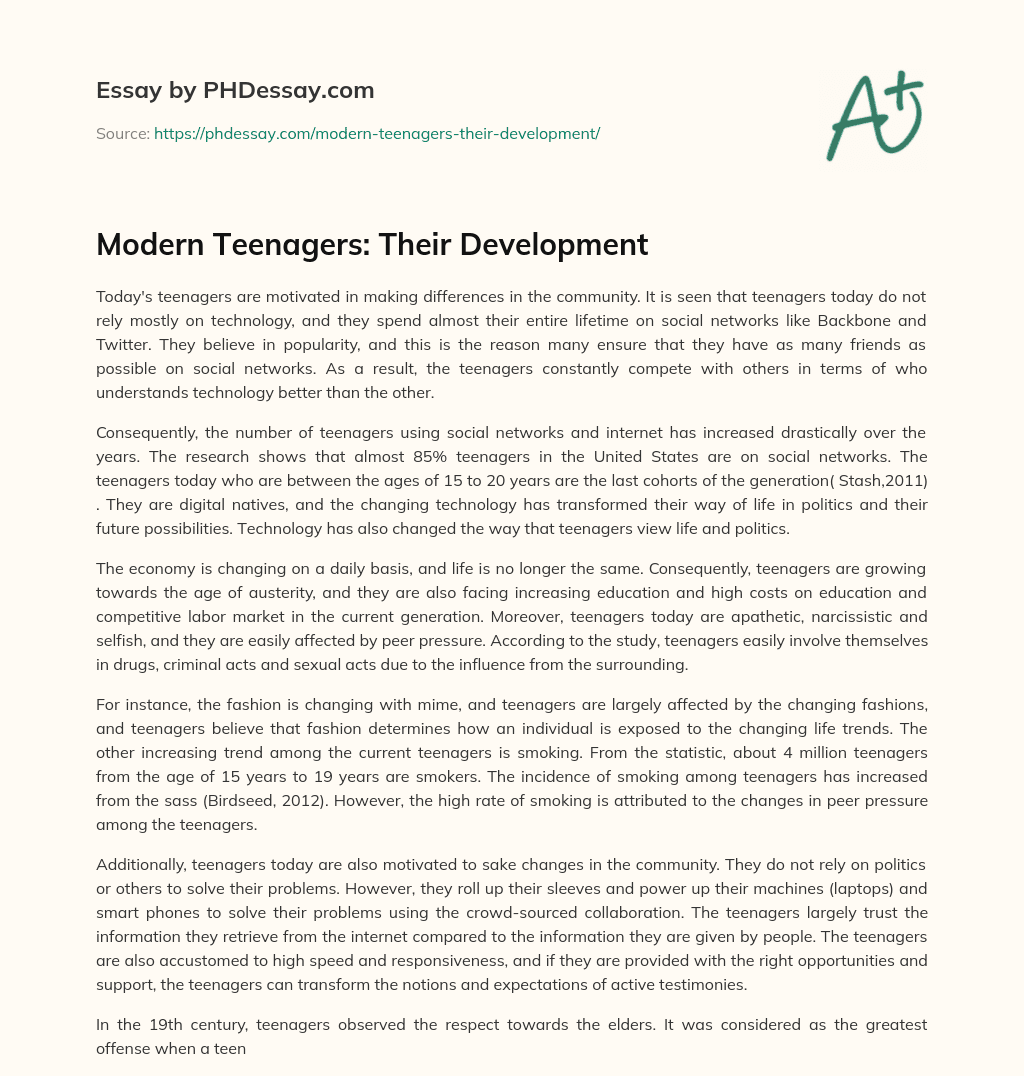 Modern Teenagers: Their Development - PHDessay.com