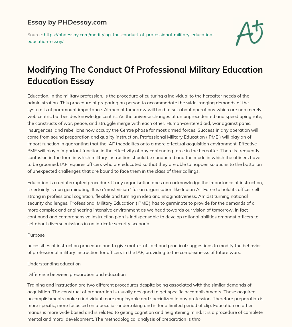 Modifying The Conduct Of Professional Military Education Education ...