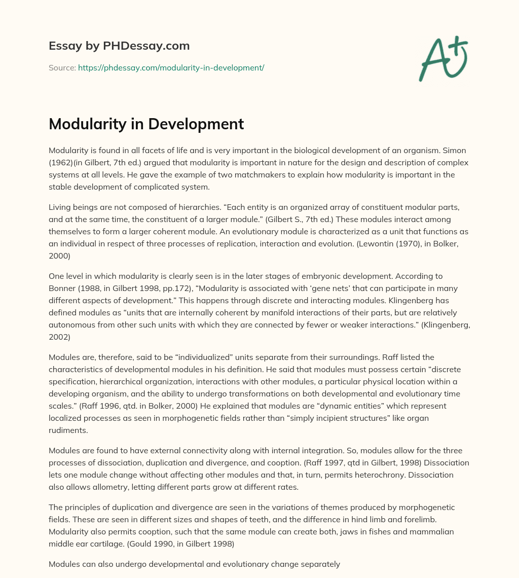 Modularity in Development - PHDessay.com