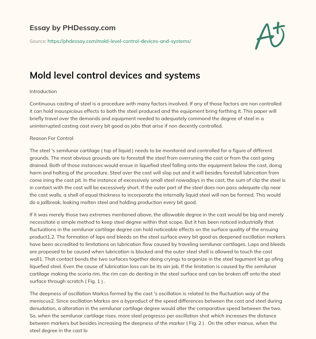 Mold level control devices and systems - PHDessay.com