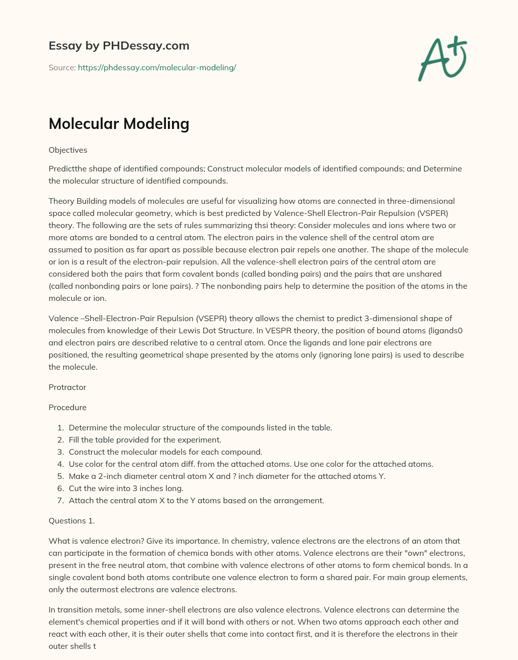 Molecular Modeling (500 Words) - PHDessay.com