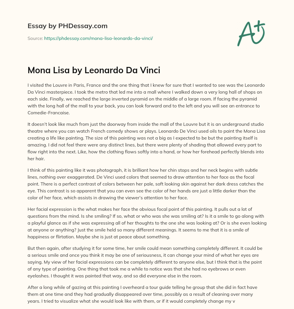 Mona Lisa by Leonardo Da Vinci - PHDessay.com
