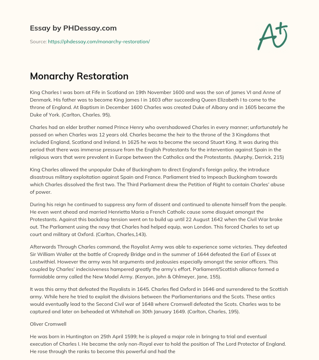 Monarchy Restoration - PHDessay.com