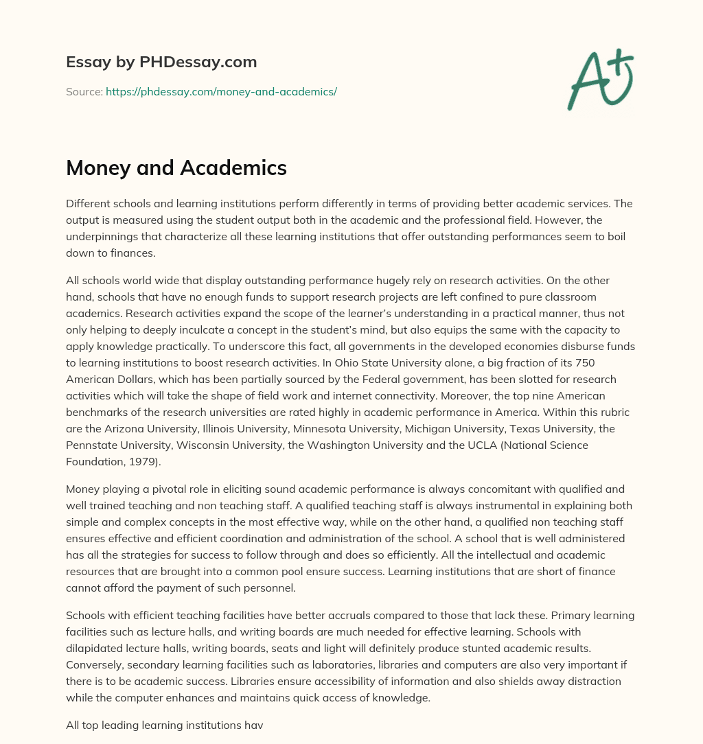 Money and Academics - PHDessay.com