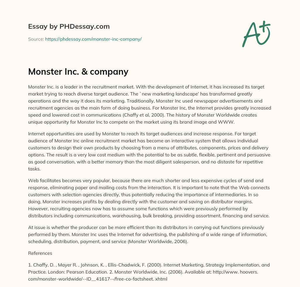 Monster Inc. & company (400 Words) - PHDessay.com