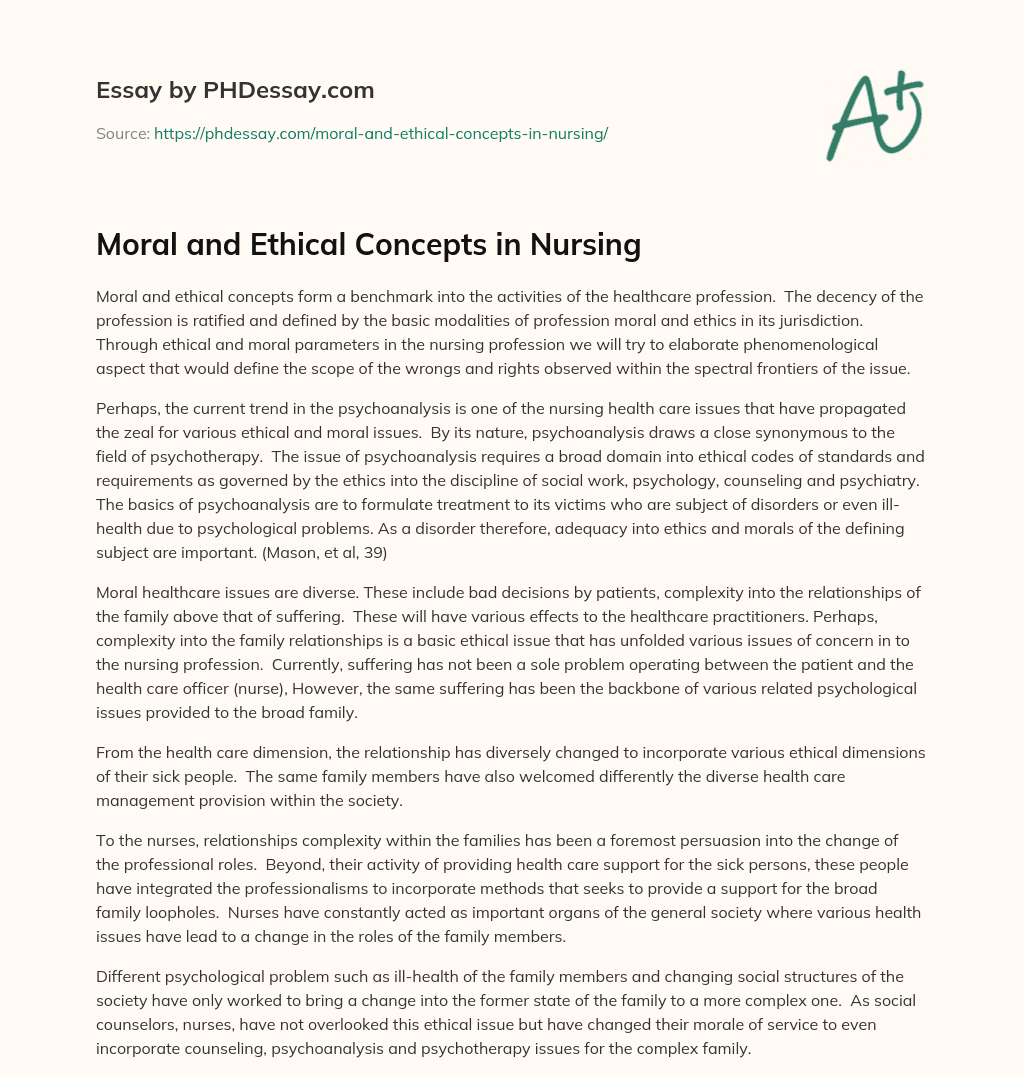 Moral and Ethical Concepts in Nursing - PHDessay.com