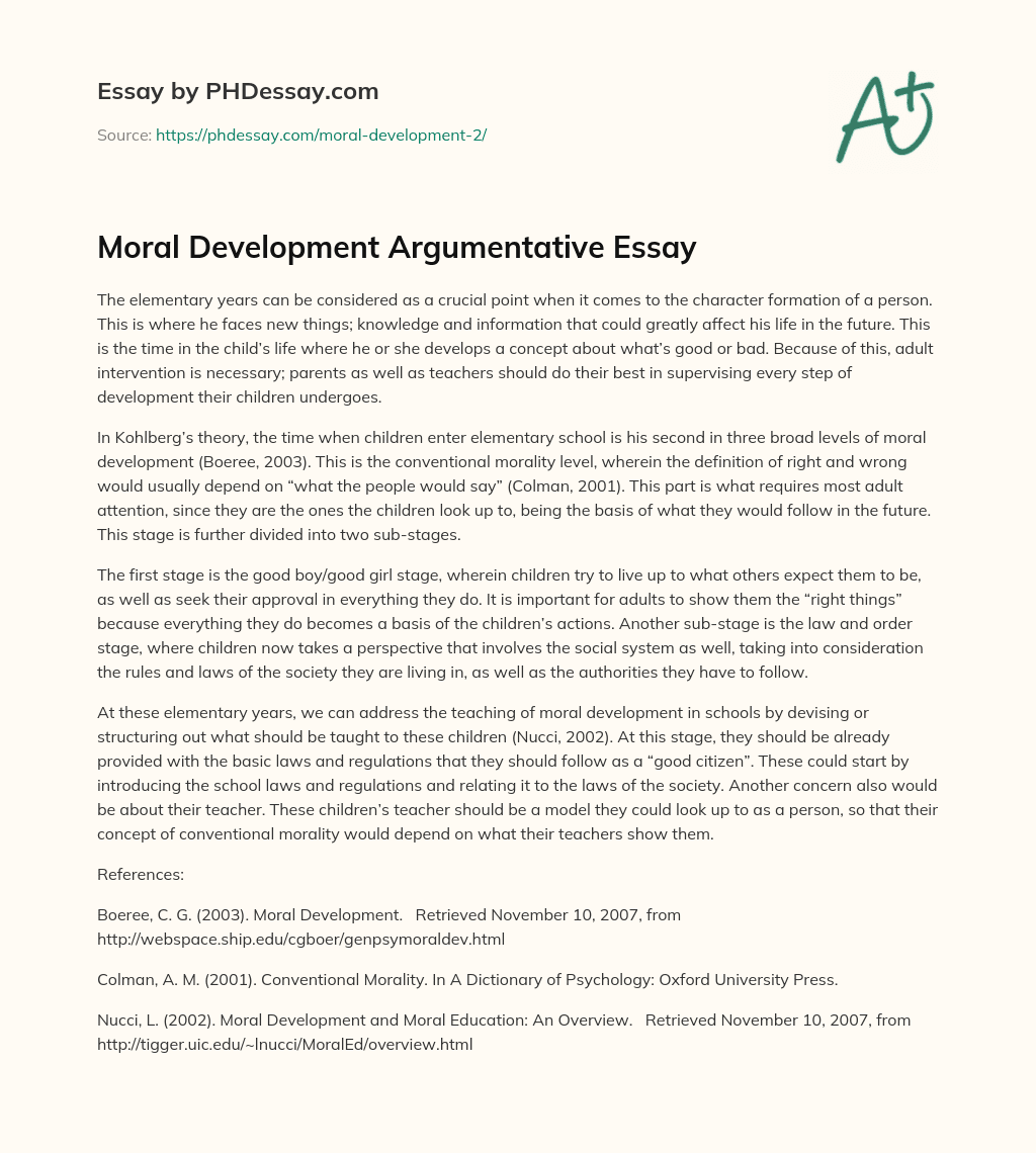 Moral Development Argumentative Essay (400 Words) - PHDessay.com