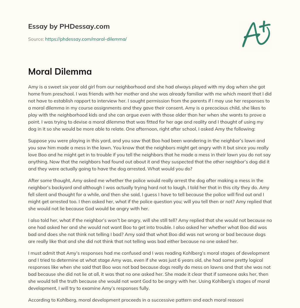 Moral Dilemma PHDessay Moral Dilemma PHDessay