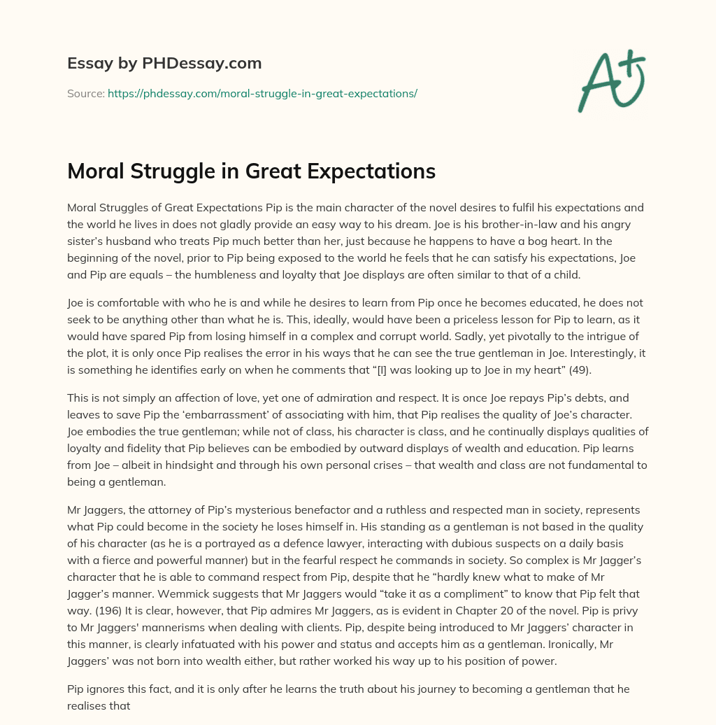 Moral Struggle in Great Expectations - PHDessay.com