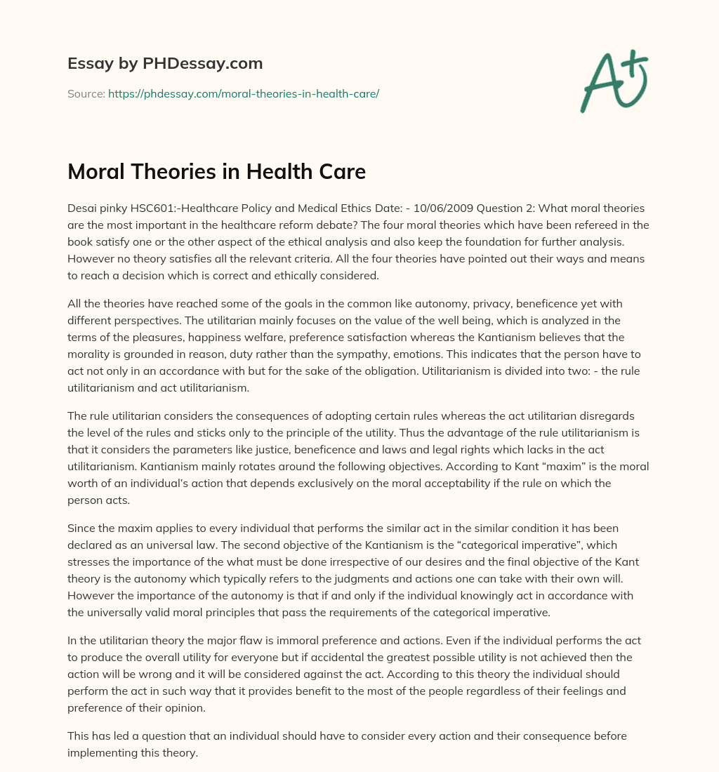 Moral Theories in Health Care - PHDessay.com
