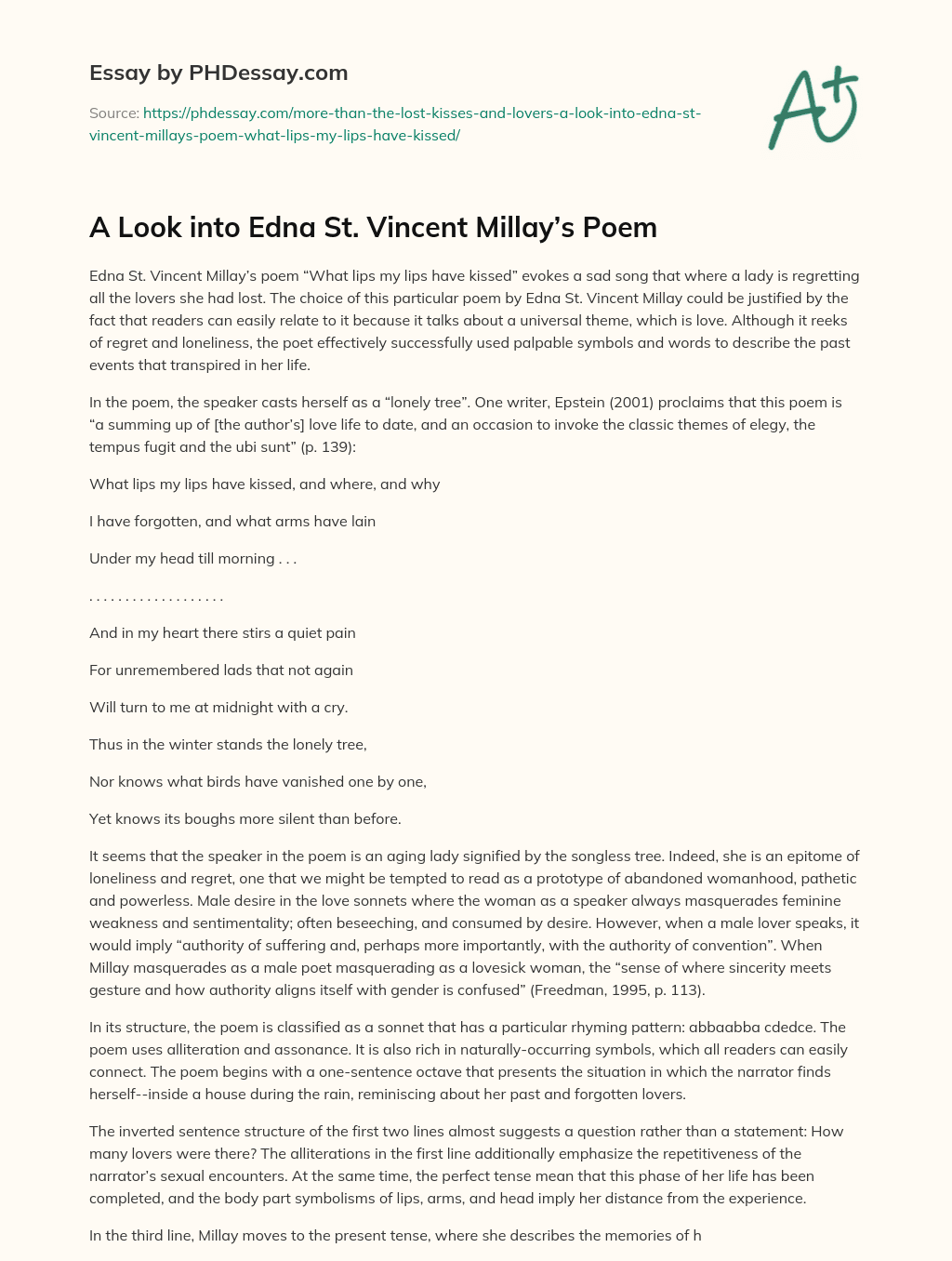 A Look into Edna St. Vincent Millay’s Poem - PHDessay.com