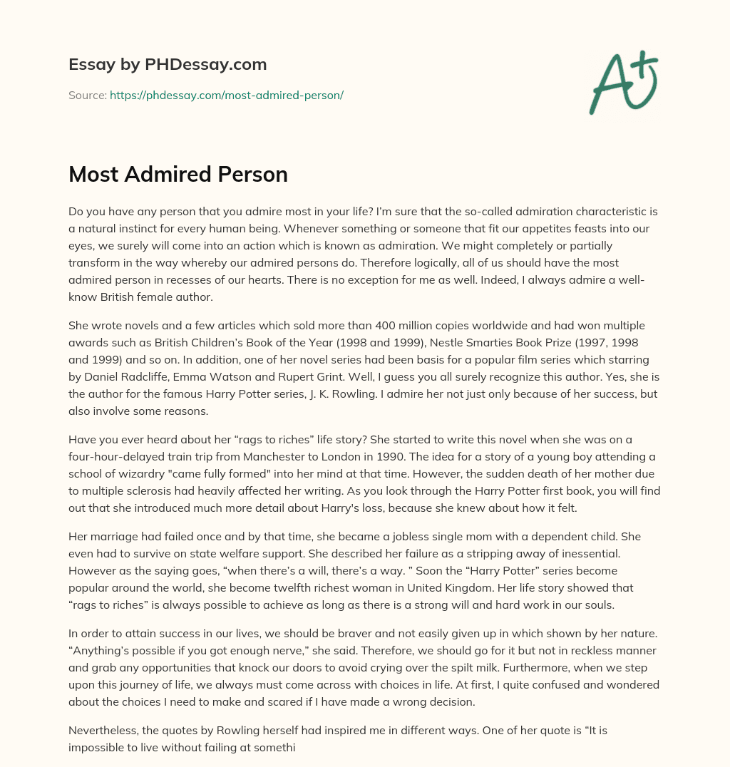 Most Admired Person - PHDessay.com