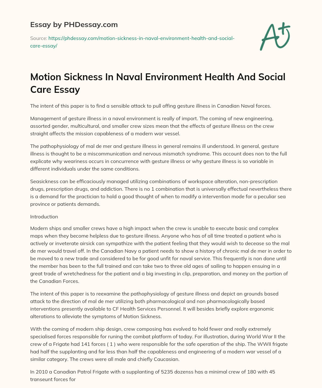 Motion Sickness In Naval Environment Health And Social Care Essay ...
