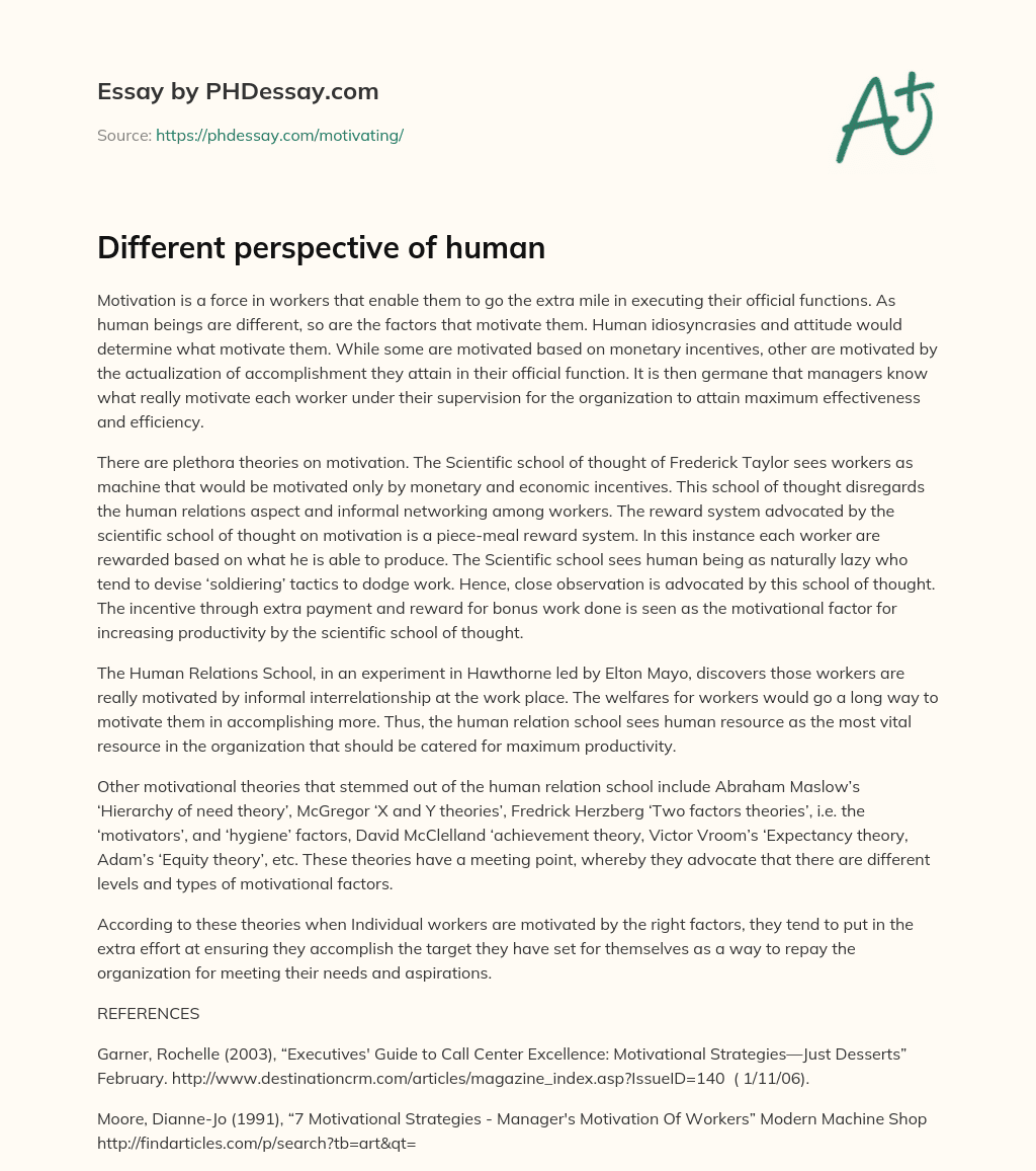 Different perspective of human (400 Words) - PHDessay.com