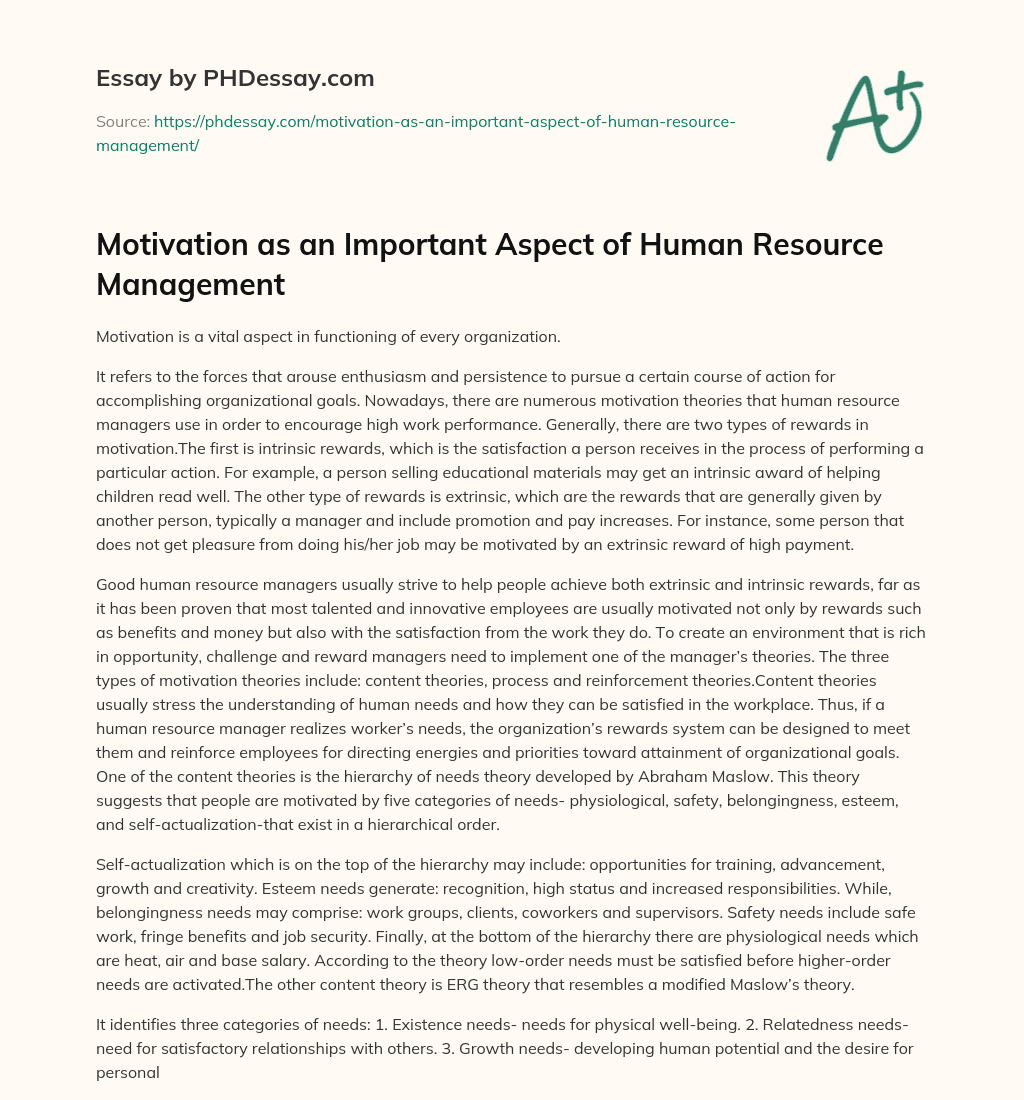 Motivation as an Important Aspect of Human Resource Management ...