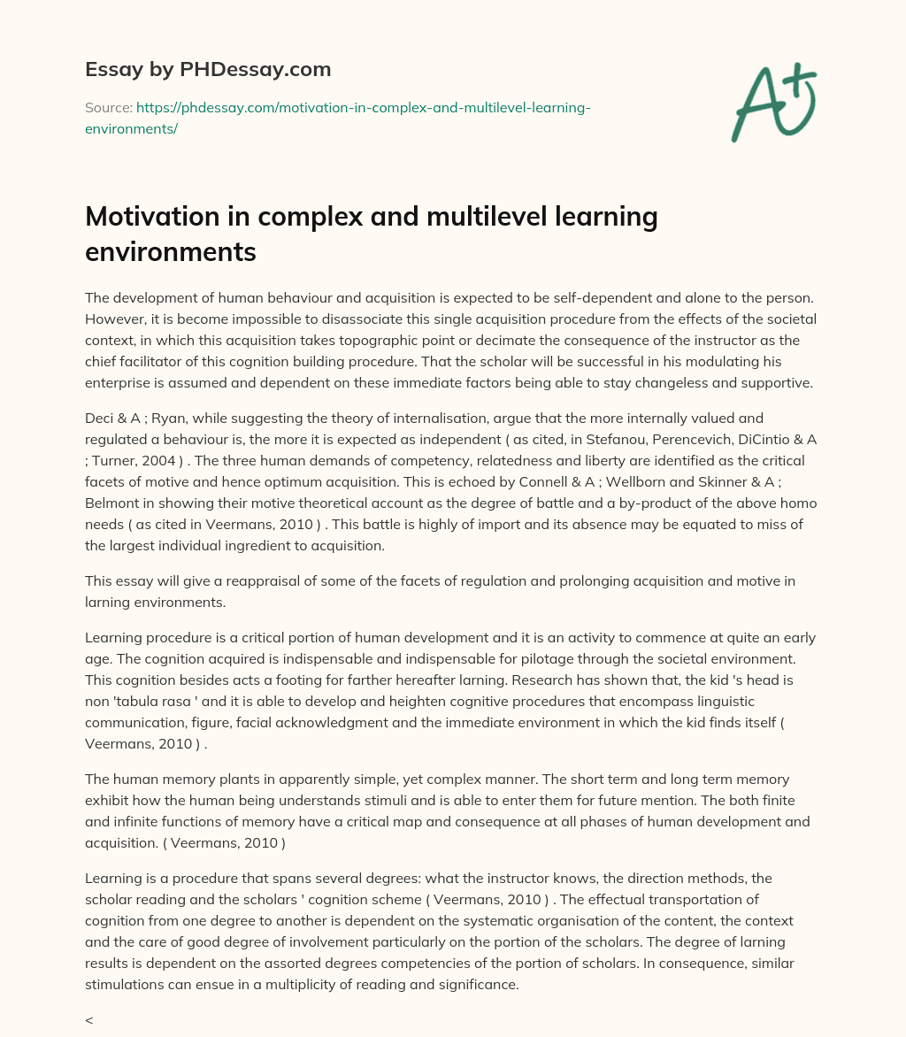 Motivation in complex and multilevel learning environments - PHDessay.com