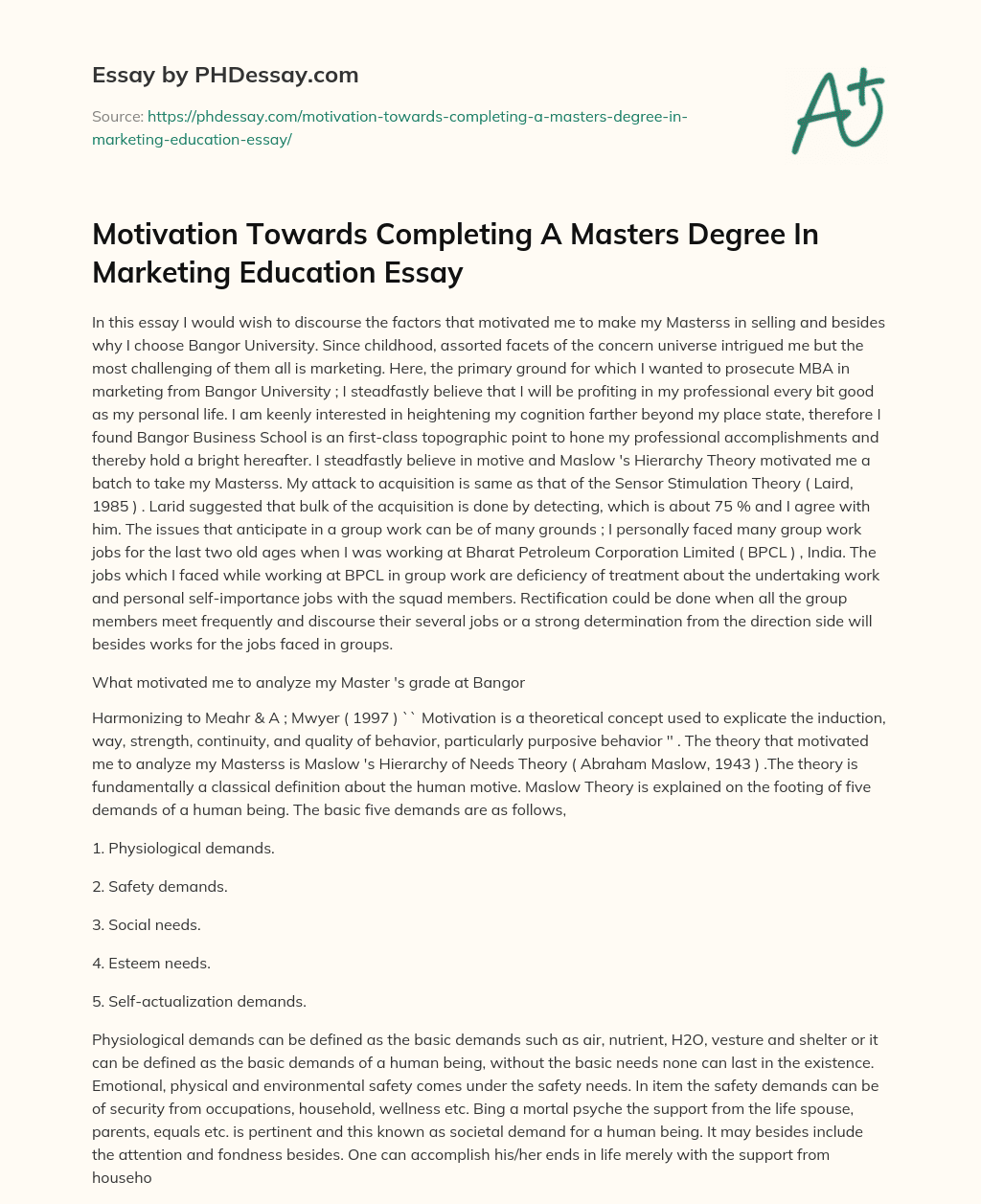 Motivation Towards Completing A Masters Degree In Marketing Education ...