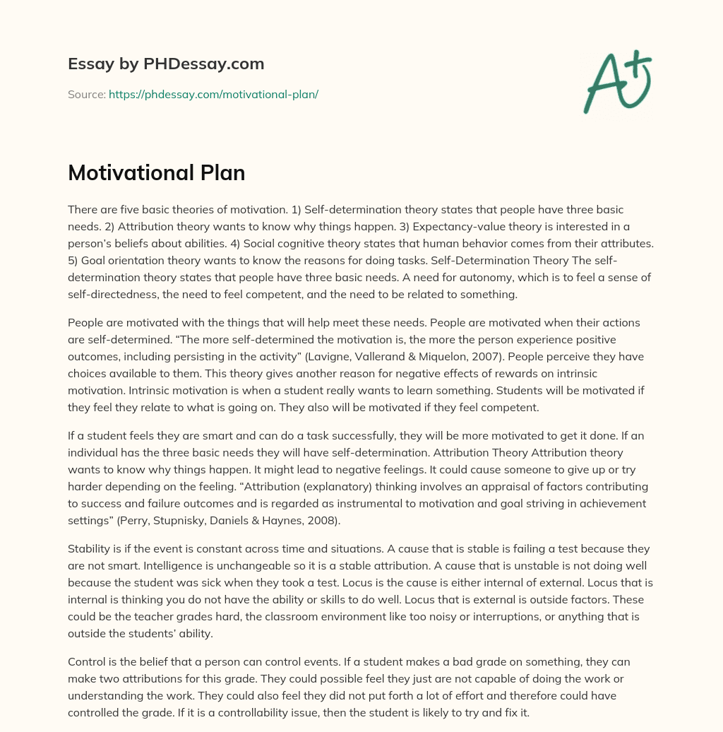 Motivational Plan - PHDessay.com