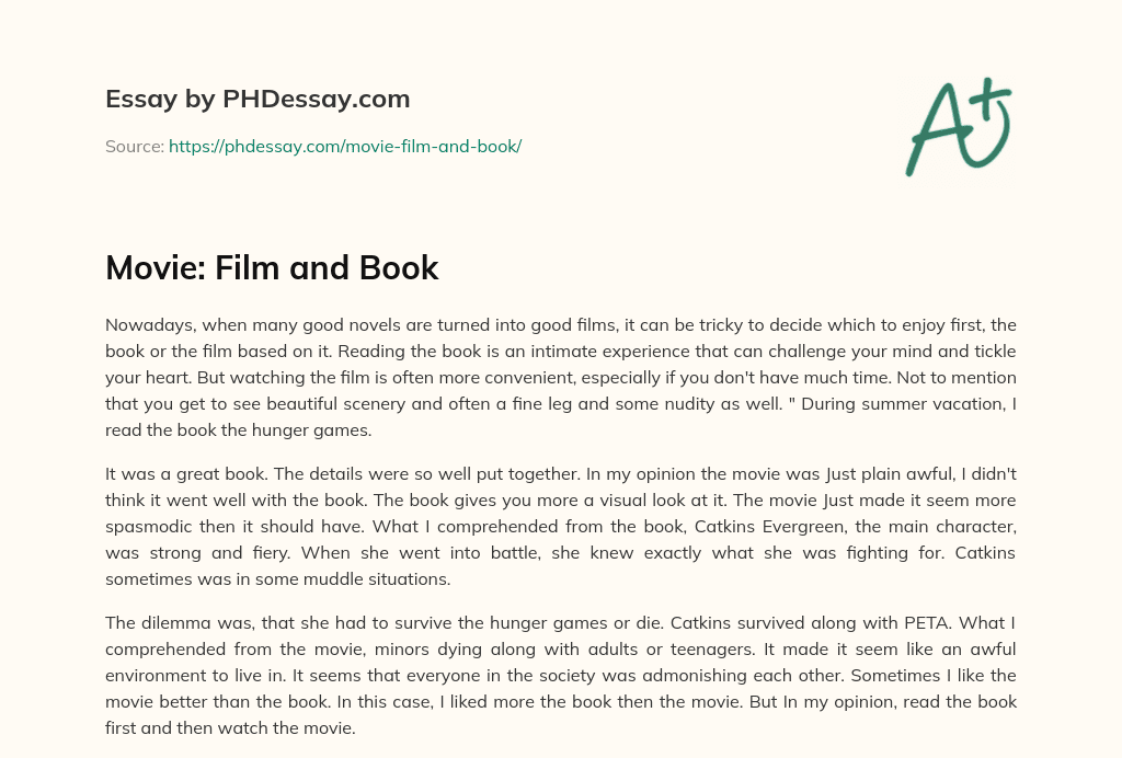 Movie: Film and Book (300 Words) - PHDessay.com