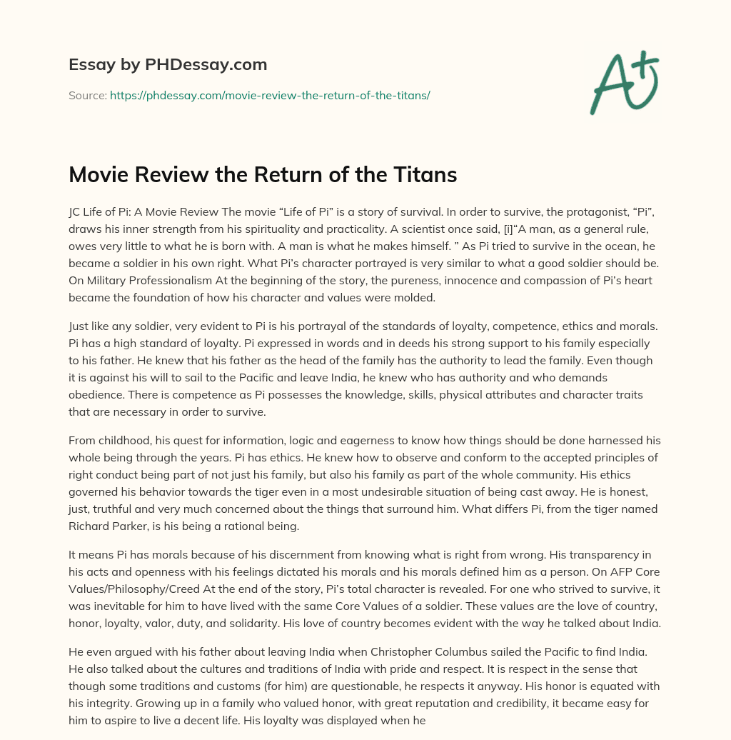 Movie Review the Return of the Titans - PHDessay.com