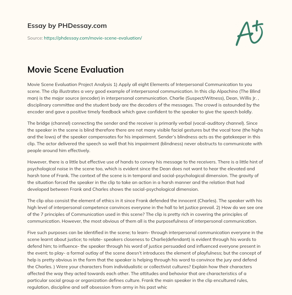 Movie Scene Evaluation - PHDessay.com