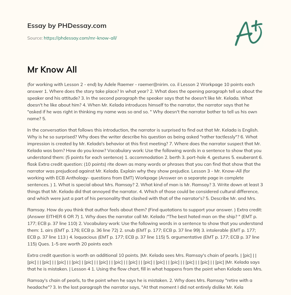 Mr Know All Summary And Analysis Essay - PHDessay.com