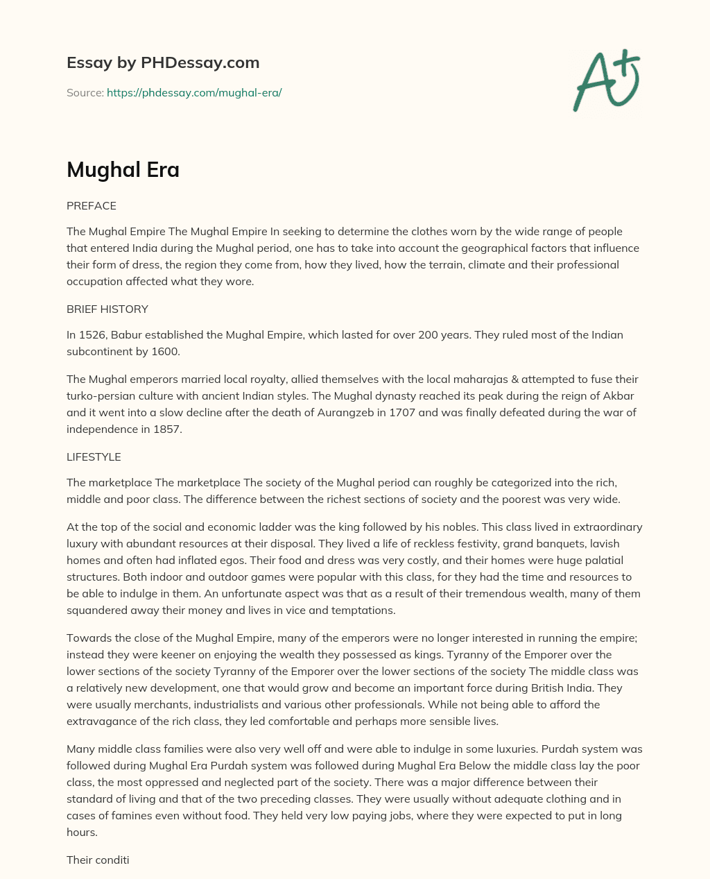 Mughal Era - PHDessay.com