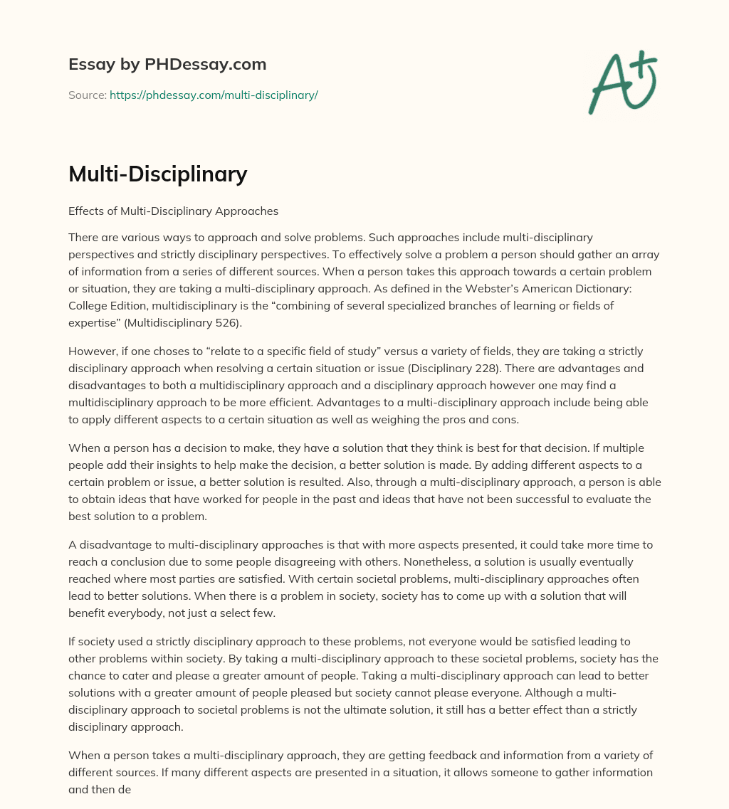 Multi-Disciplinary - PHDessay.com
