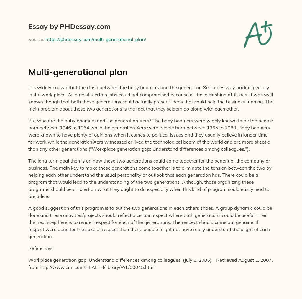 Multi-generational plan (300 Words) - PHDessay.com