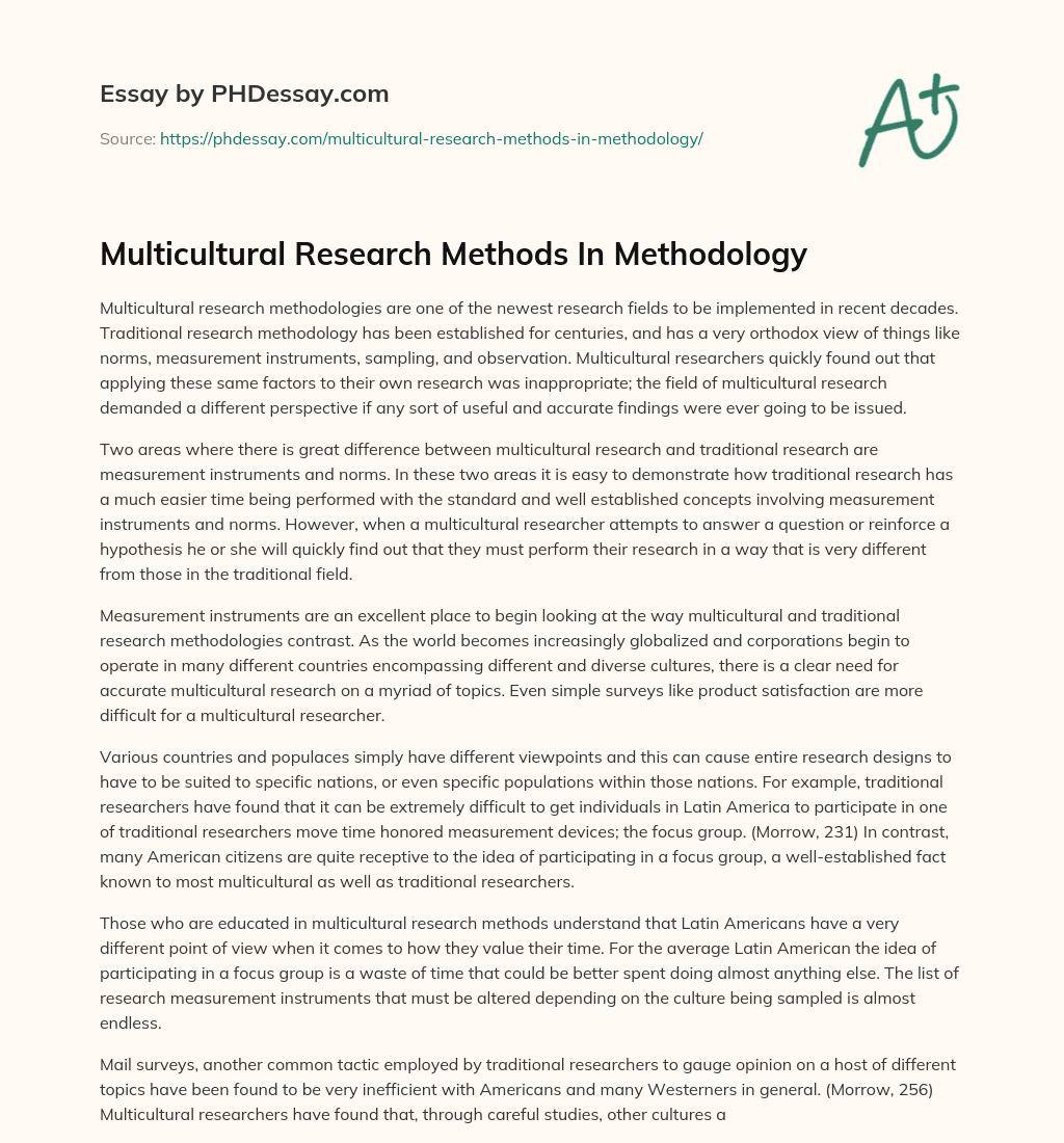 Multicultural Research Methods In Methodology - PHDessay.com