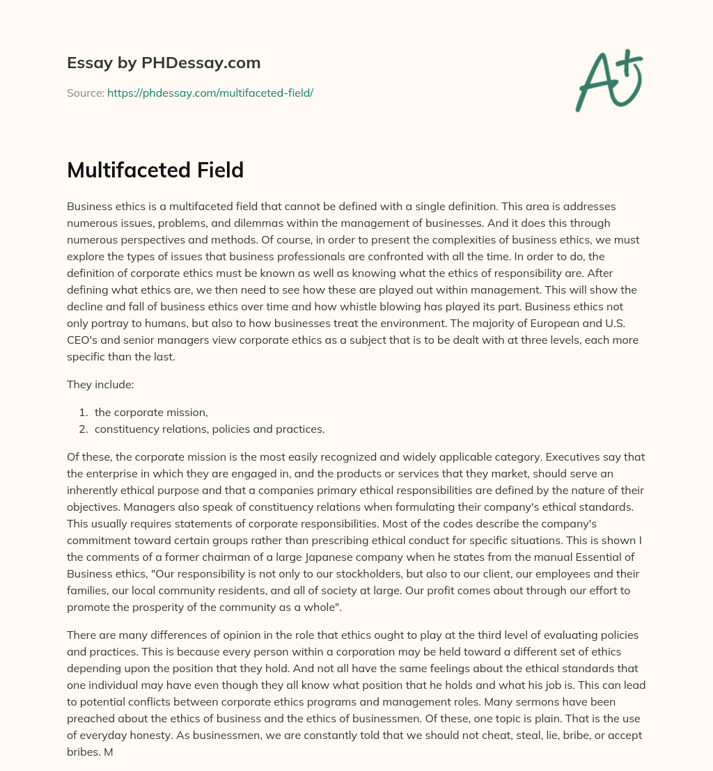 Multifaceted Field - PHDessay.com