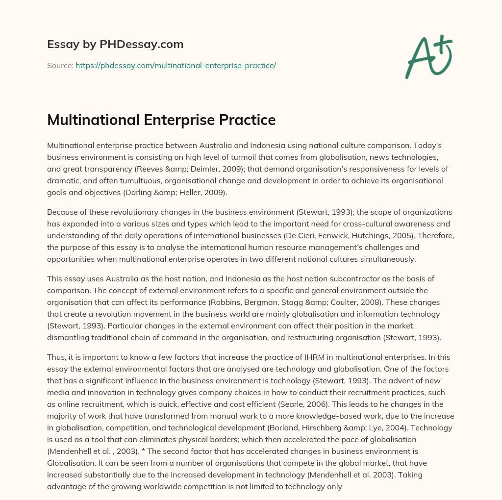 Multinational Enterprise Practice - PHDessay.com