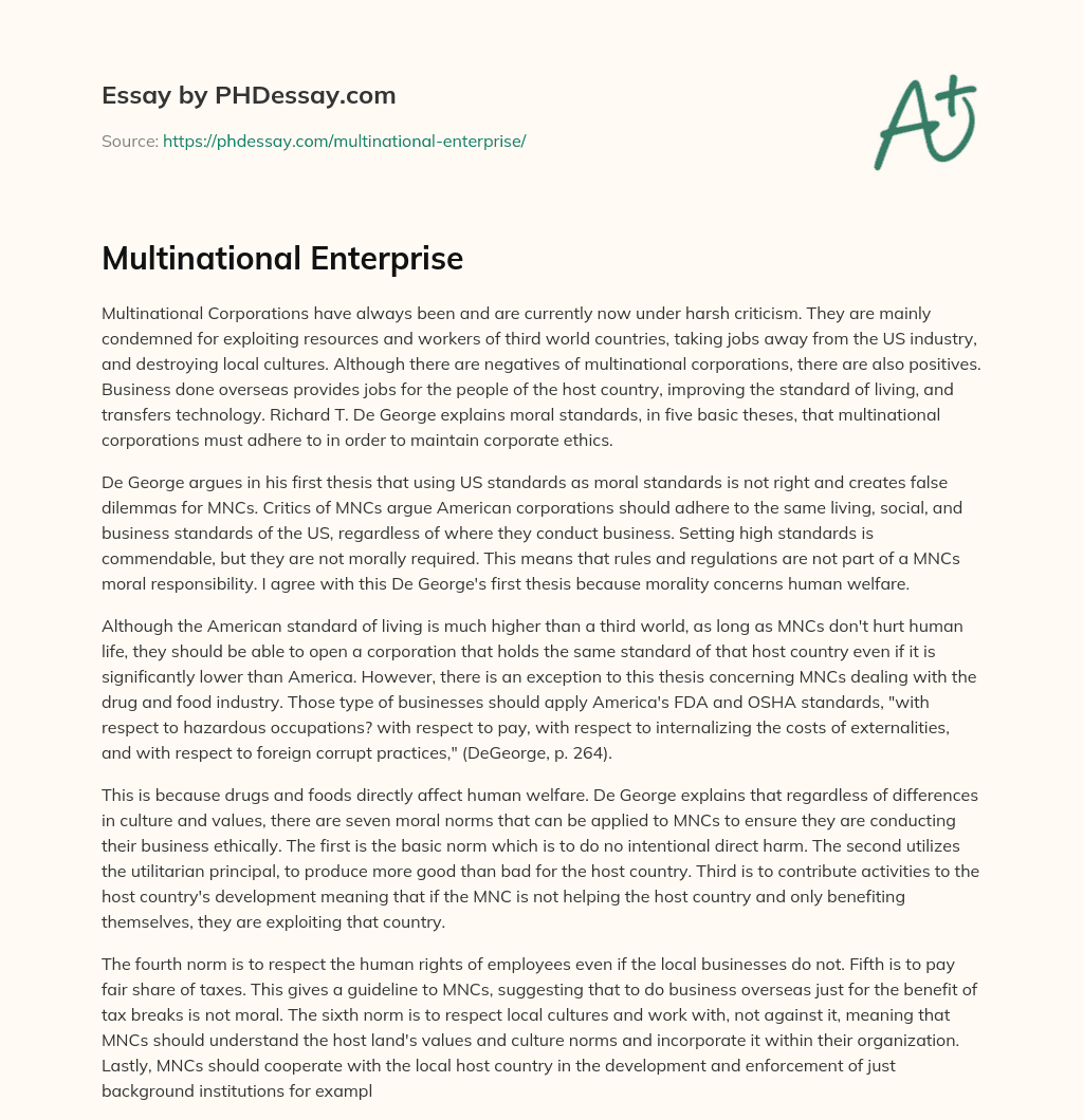 Multinational Enterprise - PHDessay.com