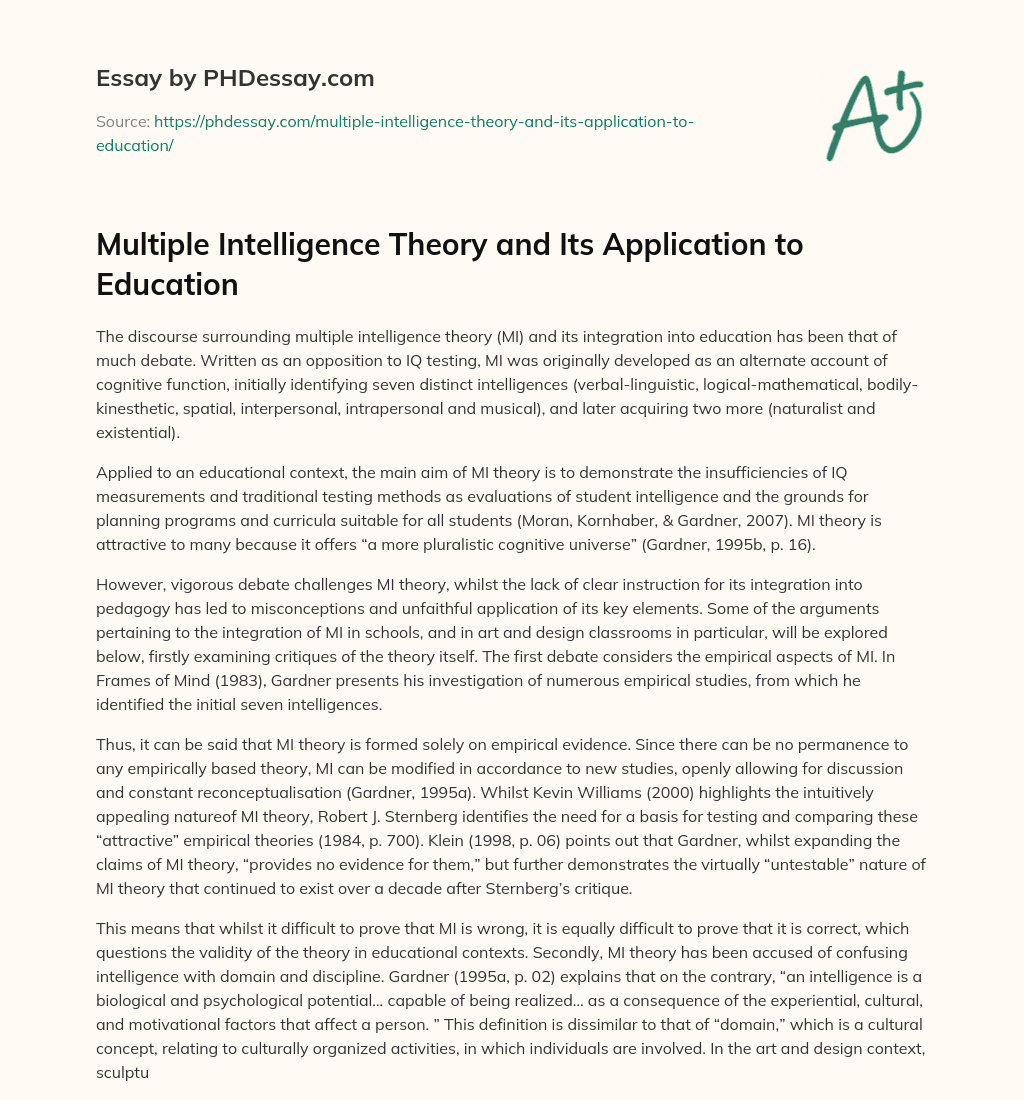 Multiple Intelligence Theory and Its Application to Education ...